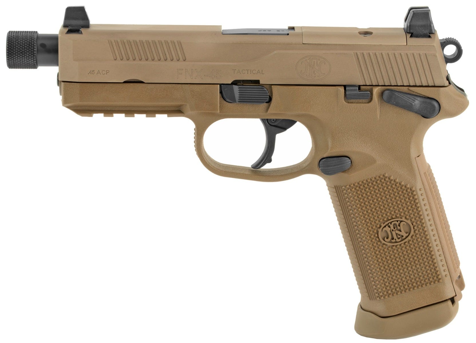FN FNX Tactical Flat Dark Earth .45 ACP 5.3" Barrel 15-Rounds Night ...