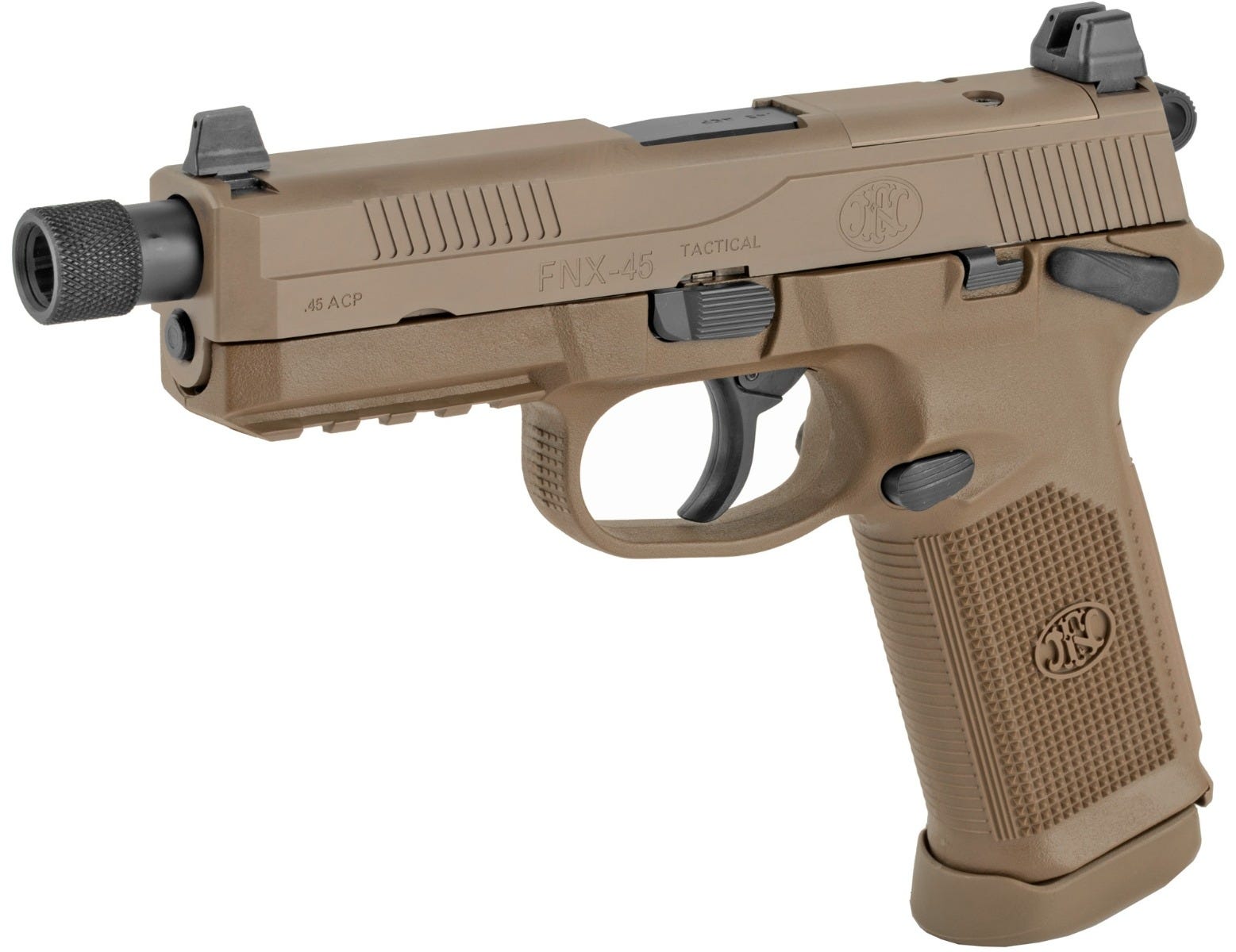 FN FNX Tactical Flat Dark Earth .45 ACP 5.3" Barrel 15-Rounds Night ...