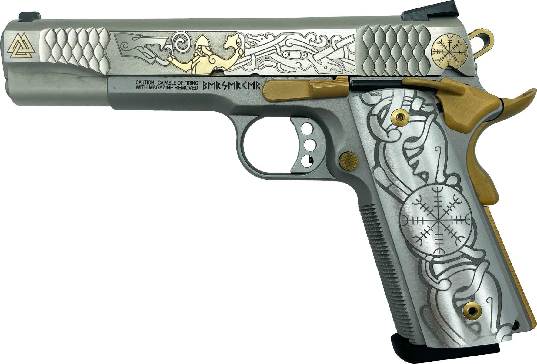 Smith and Wesson 1911 E-Series "Viking" Gold Inlay On Stainless .45 ACP ...